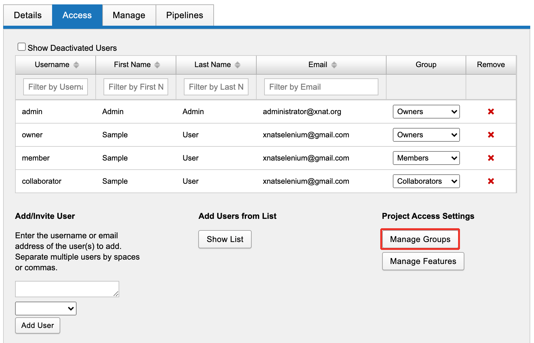 Custom User Groups in a Project